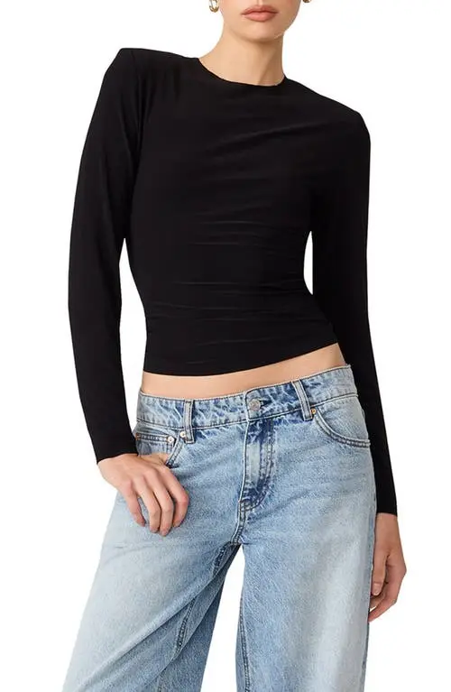 Steve Madden Seline Boat Neck Long Sleeve Knit Top - Black