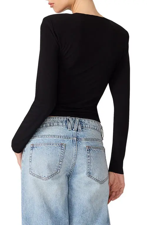 Steve Madden Seline Boat Neck Long Sleeve Knit Top - Black