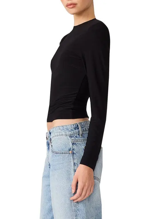Steve Madden Seline Boat Neck Long Sleeve Knit Top - Black