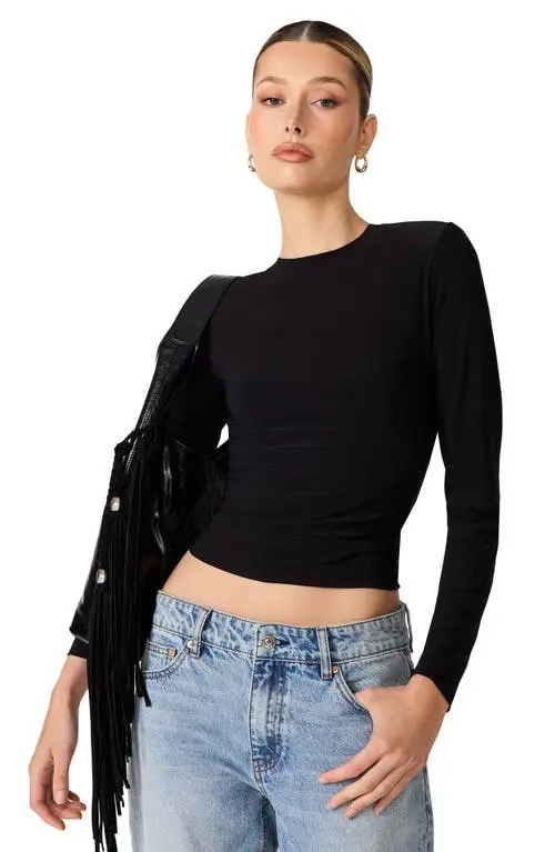 Steve Madden Seline Boat Neck Long Sleeve Knit Top - Black