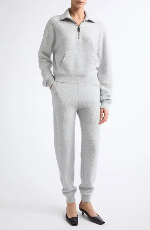 Victoria Beckham Half Zip Wool & Cashmere Sweater - Light Grey Marl