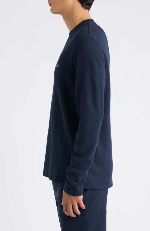 BOSS Long Sleeve Waffle Knit Pajama Shirt - Dark Blue