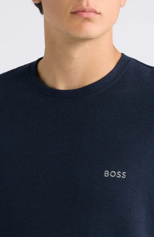 BOSS Long Sleeve Waffle Knit Pajama Shirt - Dark Blue