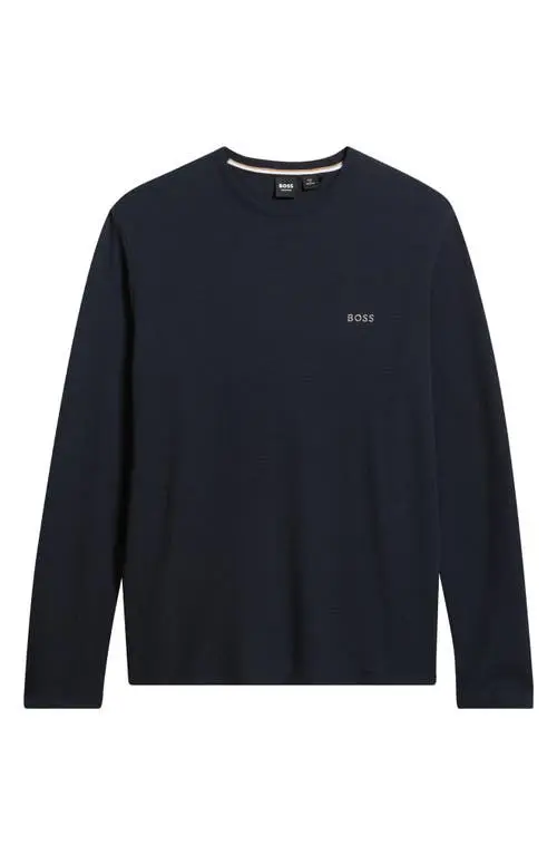 BOSS Long Sleeve Waffle Knit Pajama Shirt - Dark Blue
