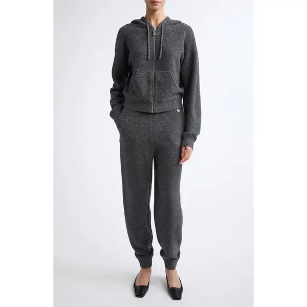 Victoria Beckham Full Zip Wool & Cashmere Hoodie - Dark Grey Marl