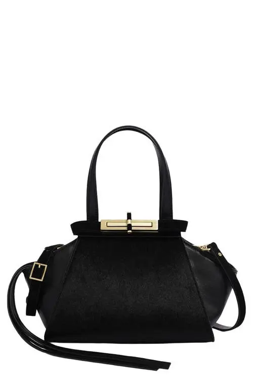 KENNETH COLE Crosby Small Leather & Haircalf Satchel - Black