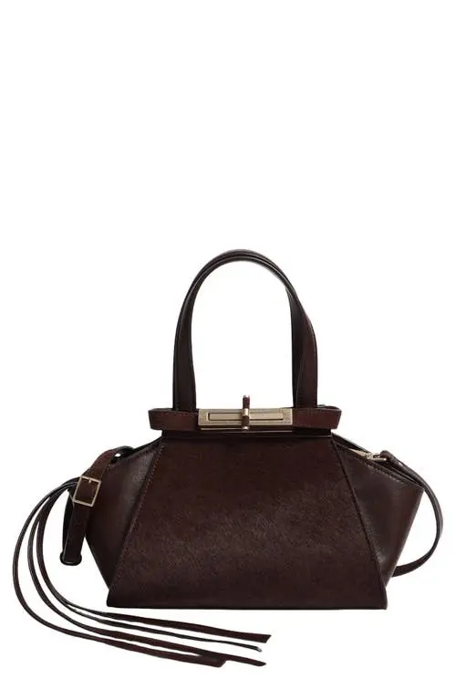 KENNETH COLE Crosby Small Leather & Haircalf Satchel - Chocolate