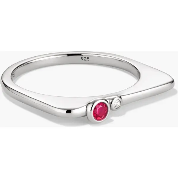 Mejuri Puzzle Stacking Ring - Silver/lab Grown Ruby