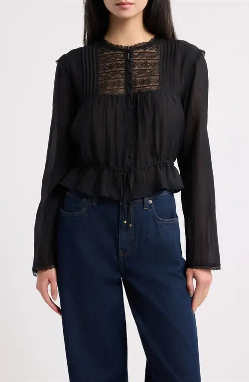 Love The Label Hadley Pintuck Lace Cotton Blend Top