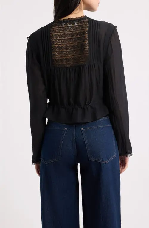 Love The Label Hadley Pintuck Lace Cotton Blend Top