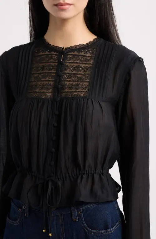 Love The Label Hadley Pintuck Lace Cotton Blend Top