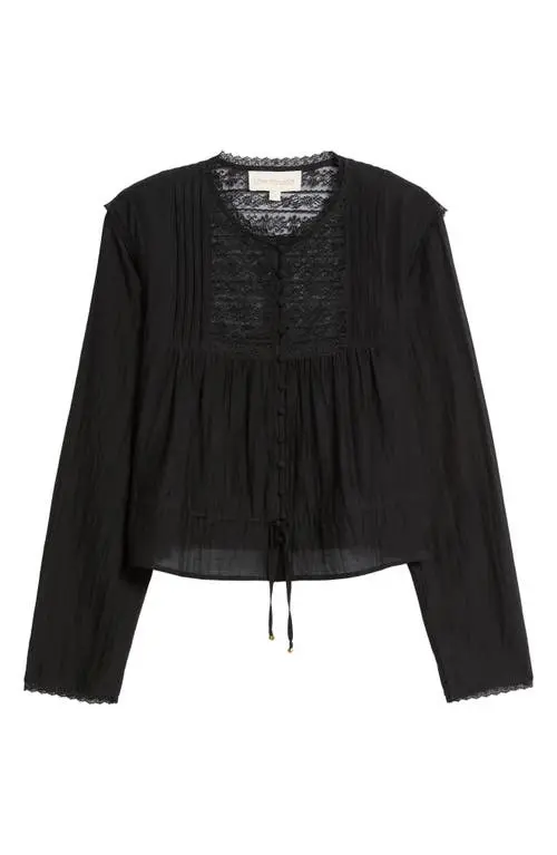 Love The Label Hadley Pintuck Lace Cotton Blend Top