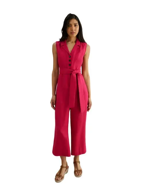 HOBBS LONDON Destiny Collared Linen Jumpsuit - Cherrypink