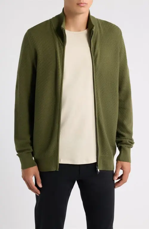 BOSS Loretti Full Zip Cotton Cardigan - Open Green