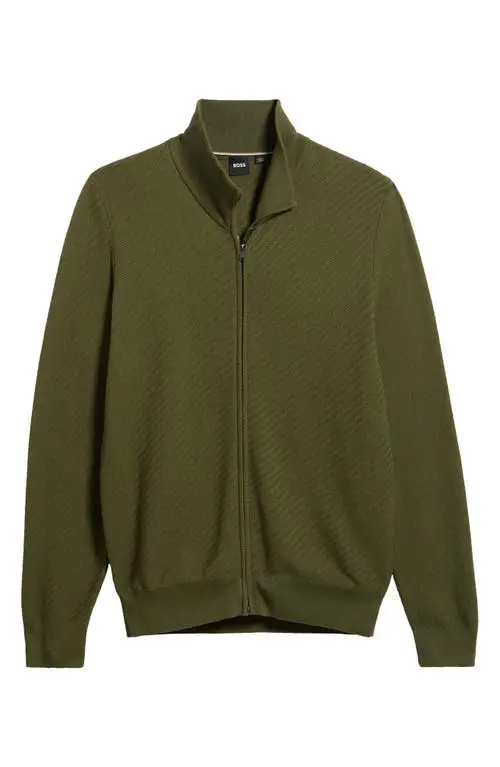 BOSS Loretti Full Zip Cotton Cardigan - Open Green