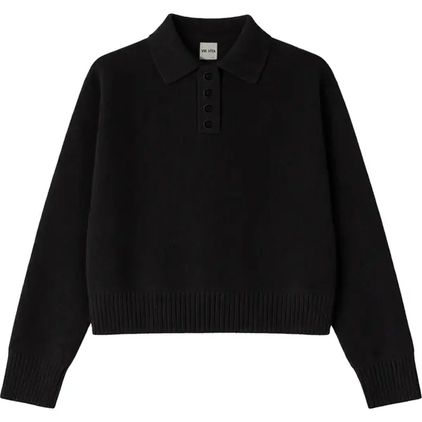 VIR VITA Frida Polo Cashmere Sweater - Black