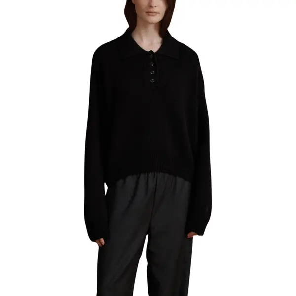 VIR VITA Frida Polo Cashmere Sweater - Black
