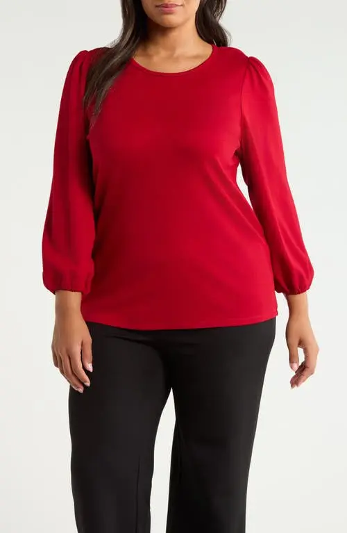 Anne Klein Puff Sleeve Knit Top - Vermillion