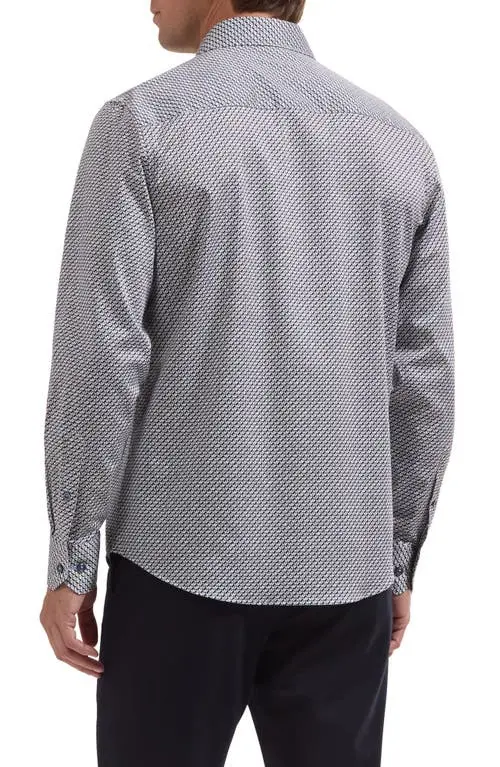 Bugatchi Axel Shaped Printed Long Sleeve Button Up Shirt - Teal