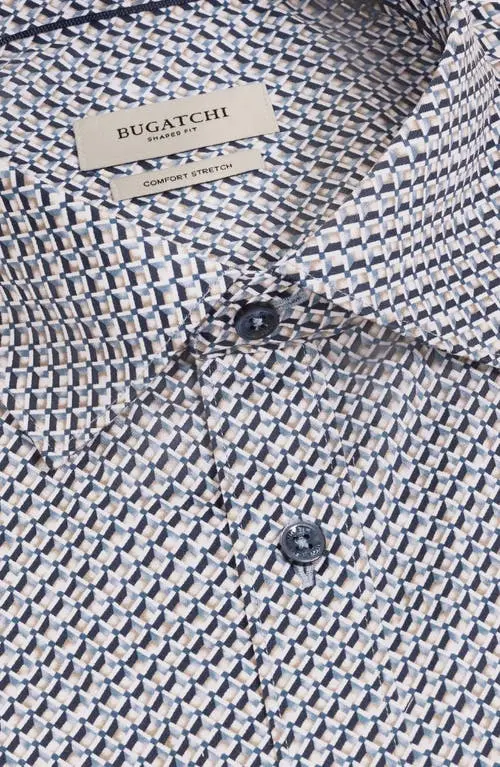 Bugatchi Axel Shaped Printed Long Sleeve Button Up Shirt - Teal