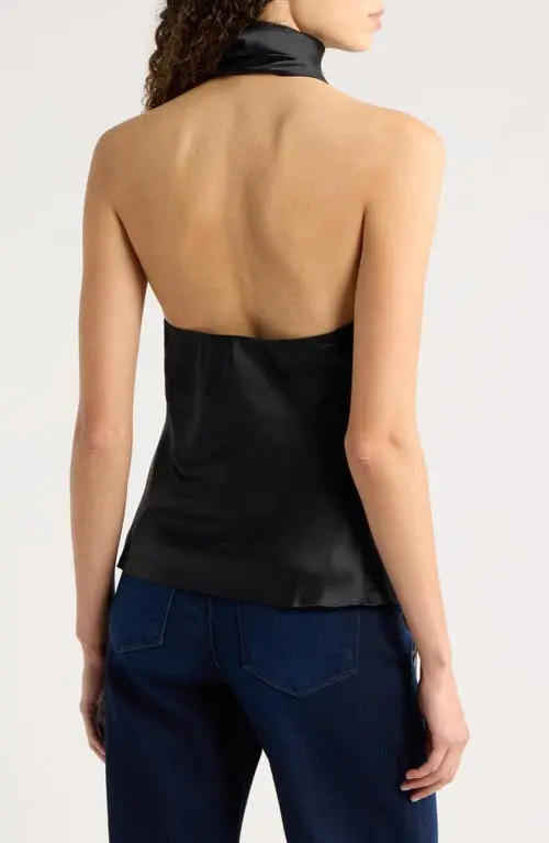 REFORMATION Sabi Scarf Fringe Sleeveless Silk Top - Black