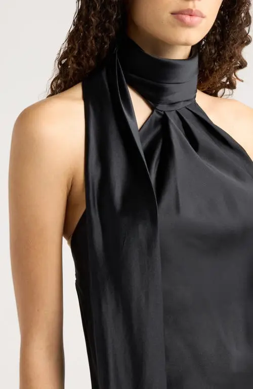 REFORMATION Sabi Scarf Fringe Sleeveless Silk Top - Black