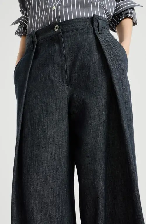 Brunello Cucinelli Effect Twill Pleated A-line Trousers With Shiny Loop