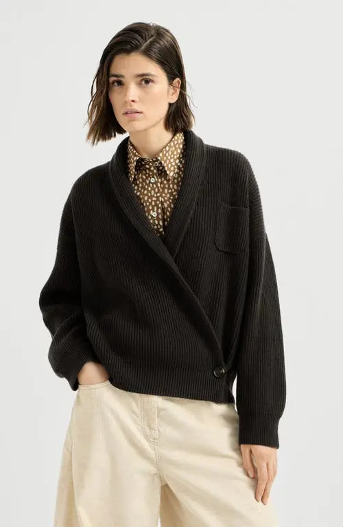 Brunello Cucinelli Cashmere English Rib Cardigan - Coffee