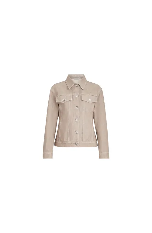 Brunello Cucinelli Beige Lamé Denim Four-pocket Outerwear Jacket With Monili