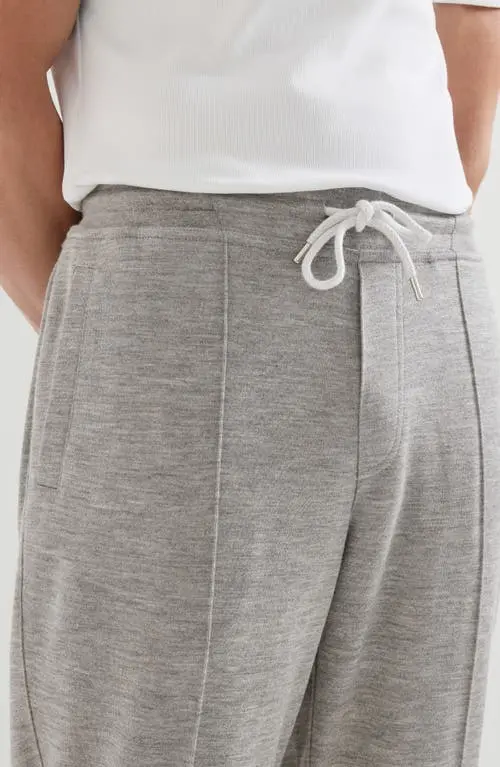 Brunello Cucinelli Cashmere And Silk French Terry Trousers With Crête Detail And Elasticated Zipper Cuffs - Grey