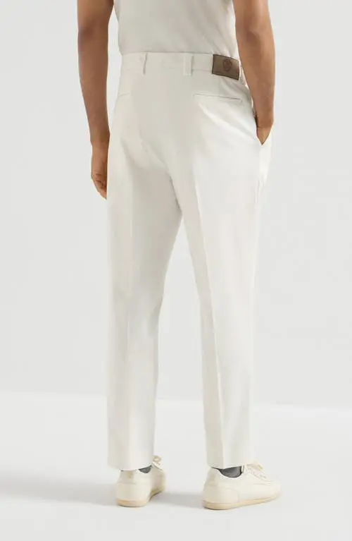 Brunello Cucinelli Garment-dyed Trousers In American Pima Cotton Comfort Gabardine With Tee Holder - White