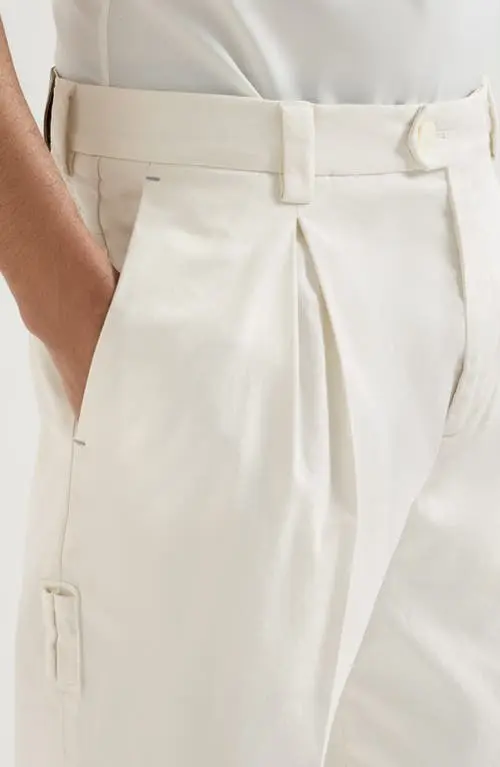 Brunello Cucinelli Garment-dyed Trousers In American Pima Cotton Comfort Gabardine With Tee Holder - White