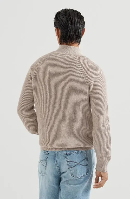 Brunello Cucinelli Malfilé Cotton English Rib Cardigan With Raglan Sleeves And Zipper - Yuta