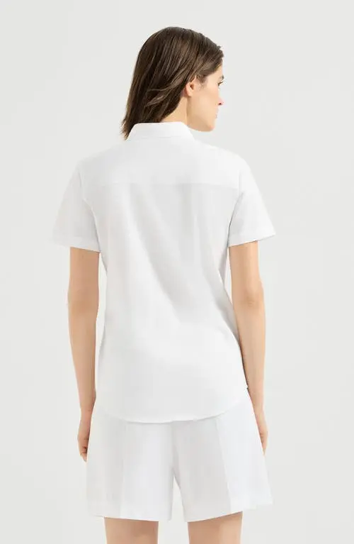 Brunello Cucinelli Stretch Cotton Piqué Short Sleeve Shirt With Logo