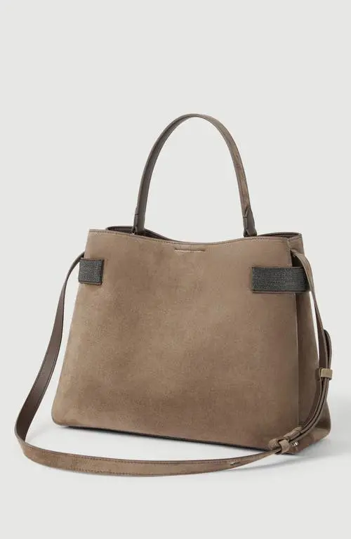 Brunello Cucinelli Essence Top-handle Bag In Suede With Precious Bands