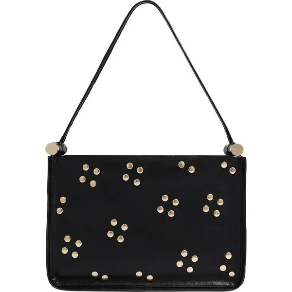 KENNETH COLE Floral Stud Large Top Handle Leather Bag - Black