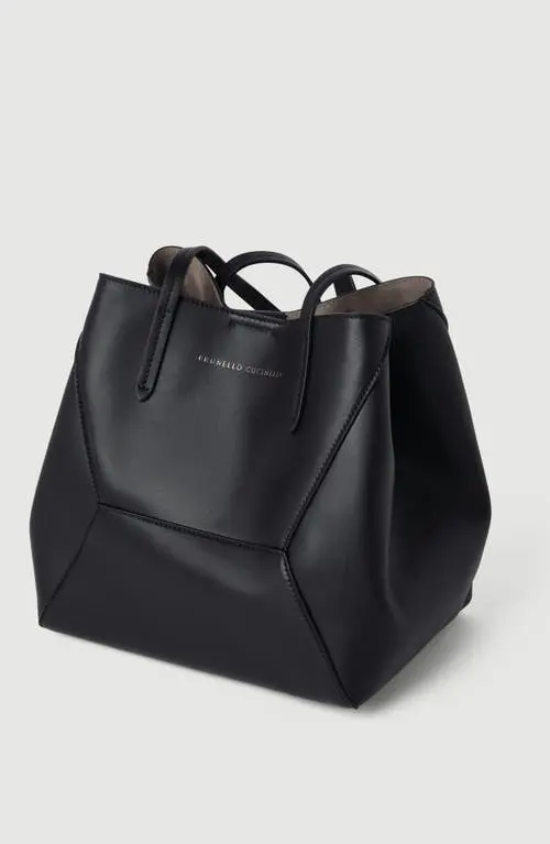Brunello Cucinelli Bc Duo Small Bag In Calfskin With Monili - Black