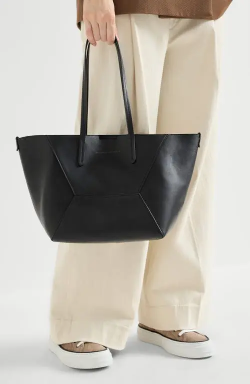 Brunello Cucinelli Bc Duo Small Bag In Calfskin With Monili - Black