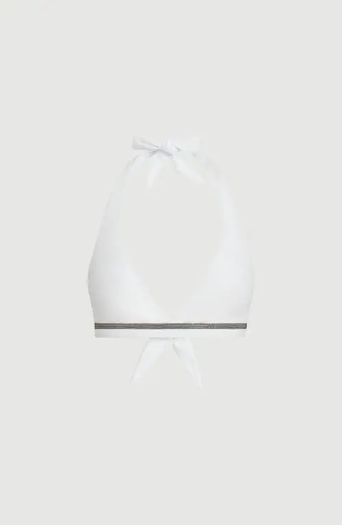 Brunello Cucinelli Techno Jersey Bikini Top With Monili - White