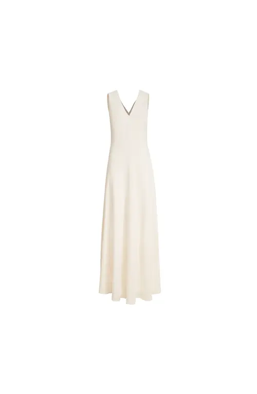 Brunello Cucinelli Silk And Acetate Crêpe Cady Fluid Dress With Precious Neckline - Chalk