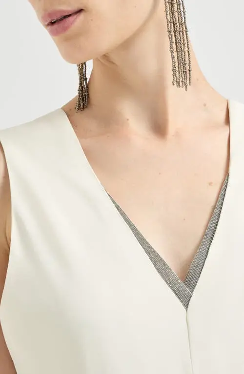 Brunello Cucinelli Silk And Acetate Crêpe Cady Fluid Dress With Precious Neckline - Chalk