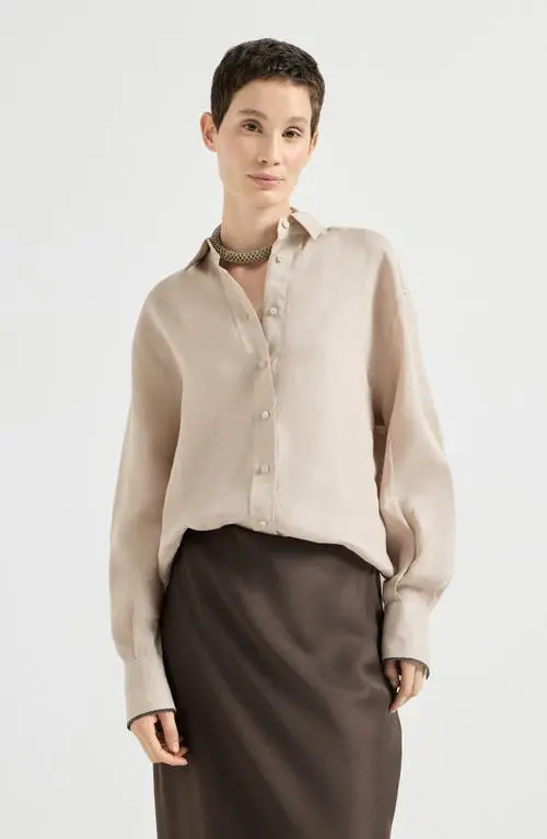 Brunello Cucinelli Linen Shirt With Monili - Beige