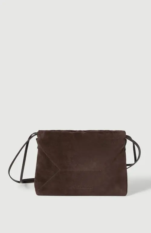 Brunello Cucinelli Pouch Bag In Suede With Monili - Espresso