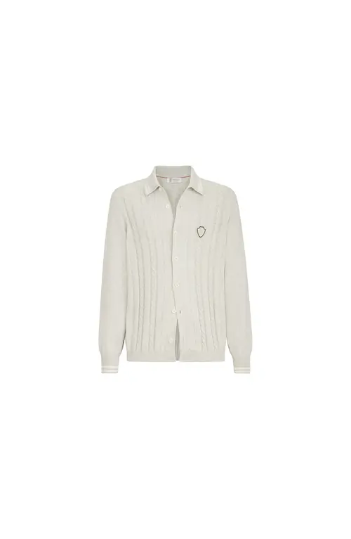 Brunello Cucinelli Cotton Cable Knit Shirt With Logo