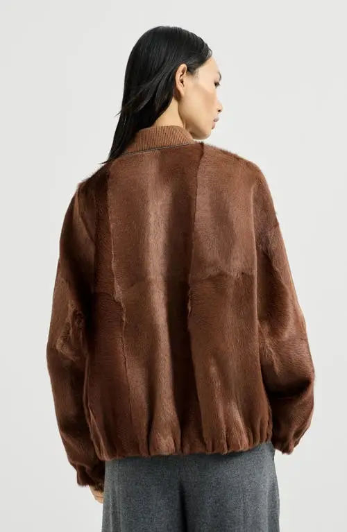 Brunello Cucinelli Cashmere Shearling Bomber Jacket With Monili