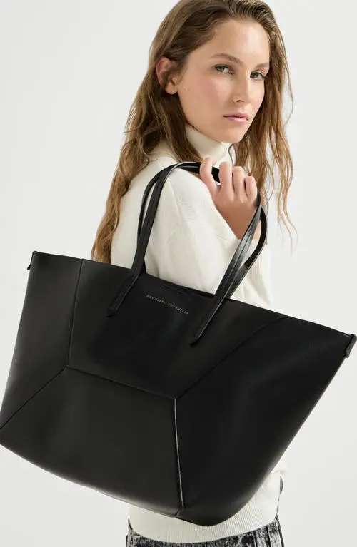Brunello Cucinelli Bc Duo Bag In Calfskin With Monili - Black