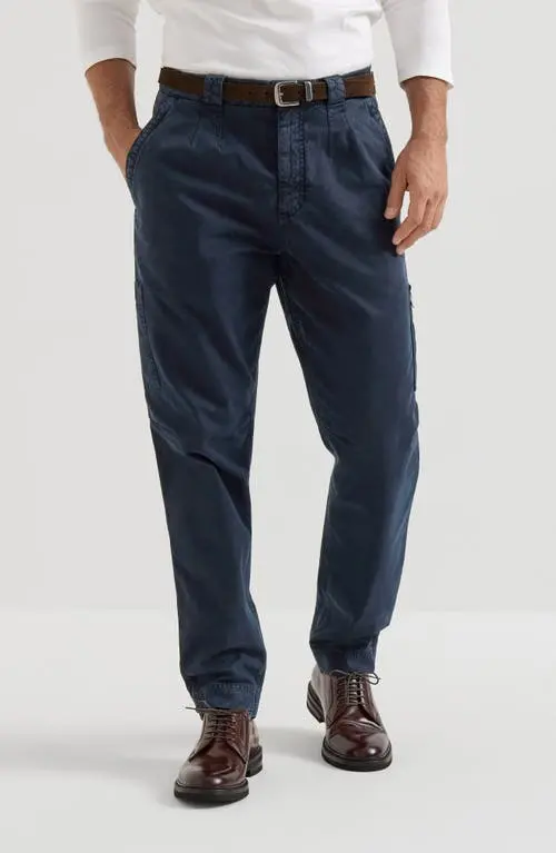 Brunello Cucinelli Peached Cotton Gabardine Trousers With Zipped Pocket - Navy Blue