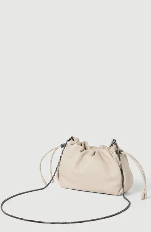 Brunello Cucinelli Mellow Mini Bucket Bag In Soft Leather With Precious Chain