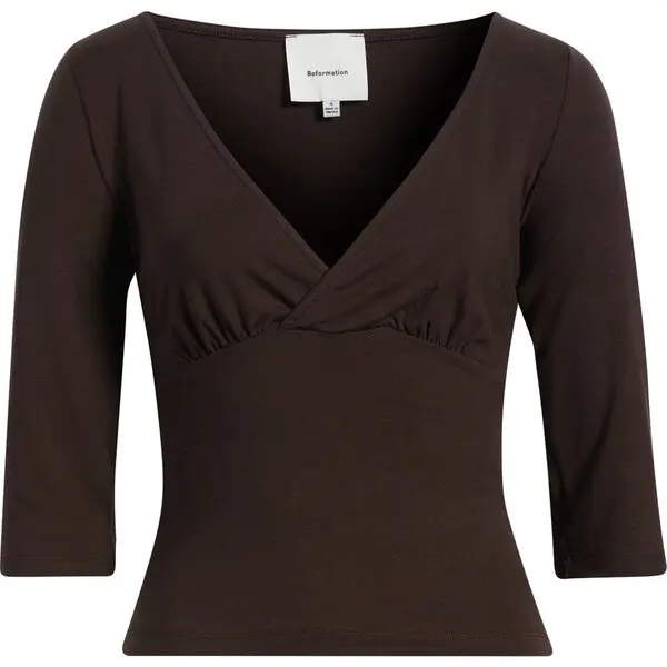 REFORMATION Aylani Surplice Neck Knit Top - Mole