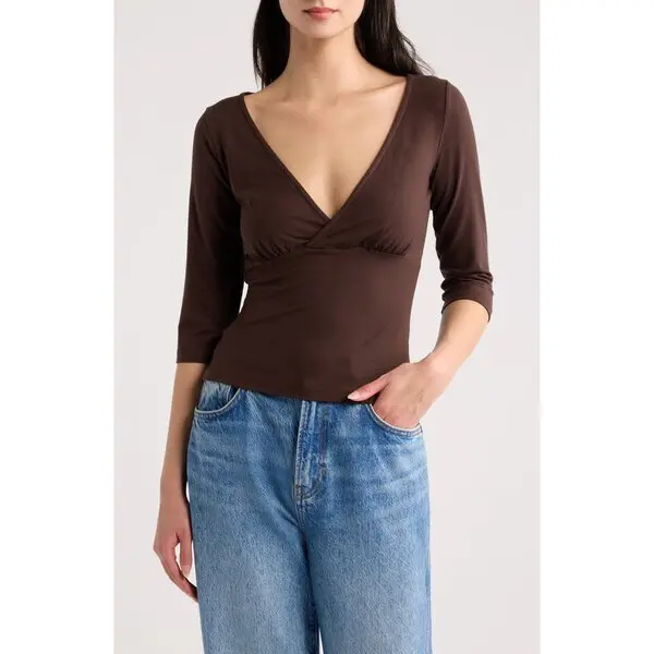 REFORMATION Aylani Surplice Neck Knit Top - Mole